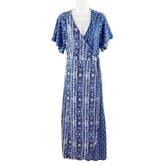 new directions | Dresses | Nwt New Direction Blue Multi Print Wrap Midi ...